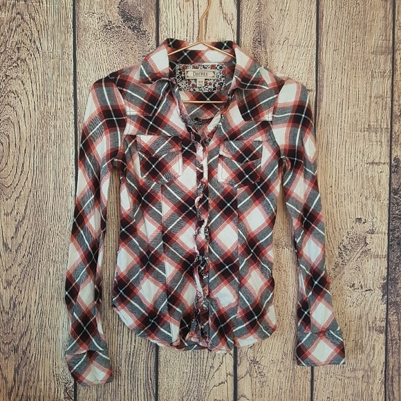 Decree | Tops | Decree Plaid Red Gray White Shirt Size M | Poshmark